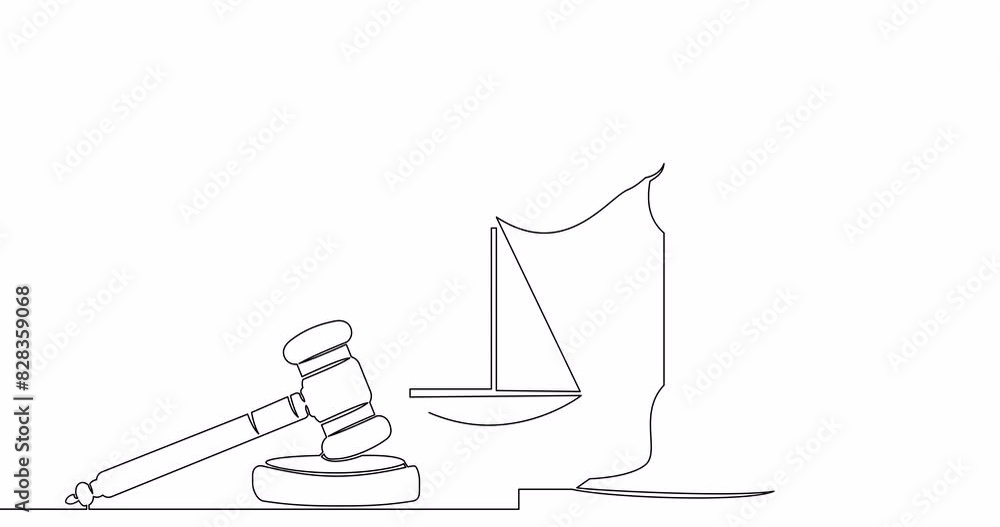 Self drawing line animation Symbol of law Judges gavel and scales ...