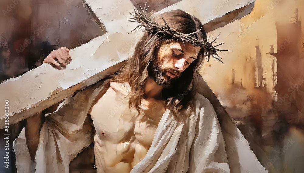 Jesus Christ Carrying the Cross - Christ on the way of his Crucifixion - Jesus on the way to ...