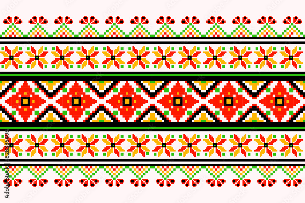 Designed with Ulos Ethnic Batak fabric pattern on a red background ...