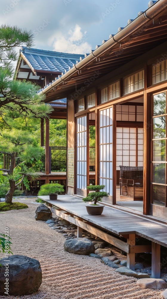 Fotka „A charming, traditional Japanese house with sliding shoji doors ...