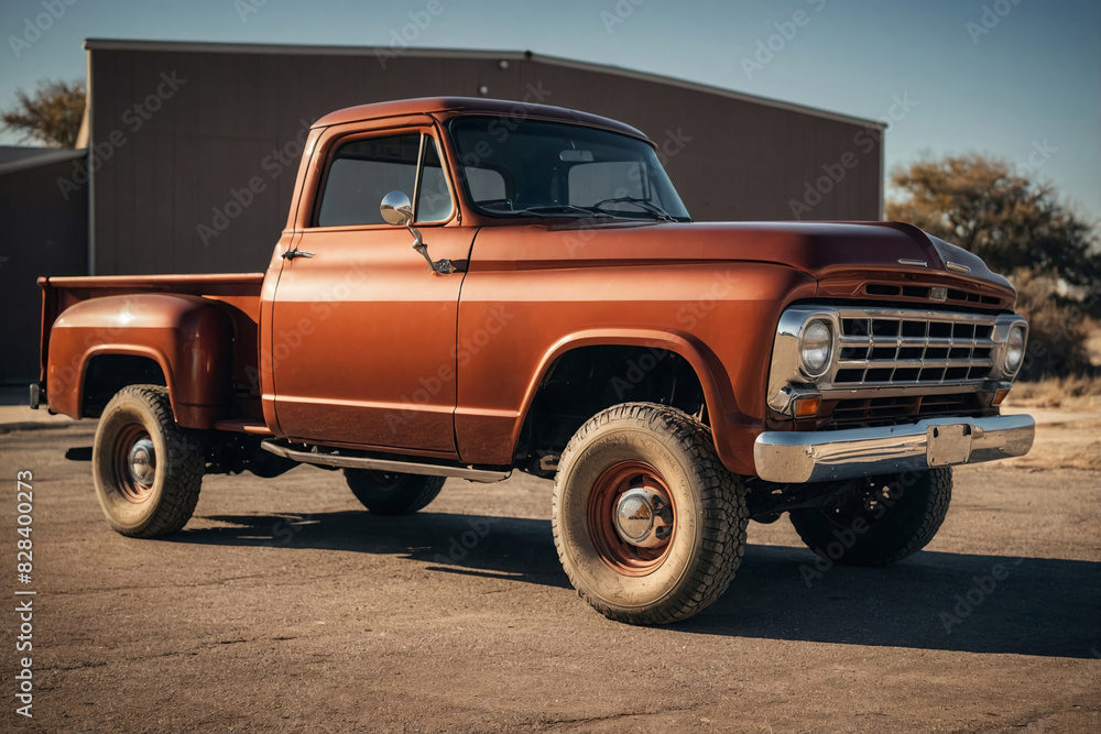 Vintage pickup truck, showcasing both the front and side of the pickup ...