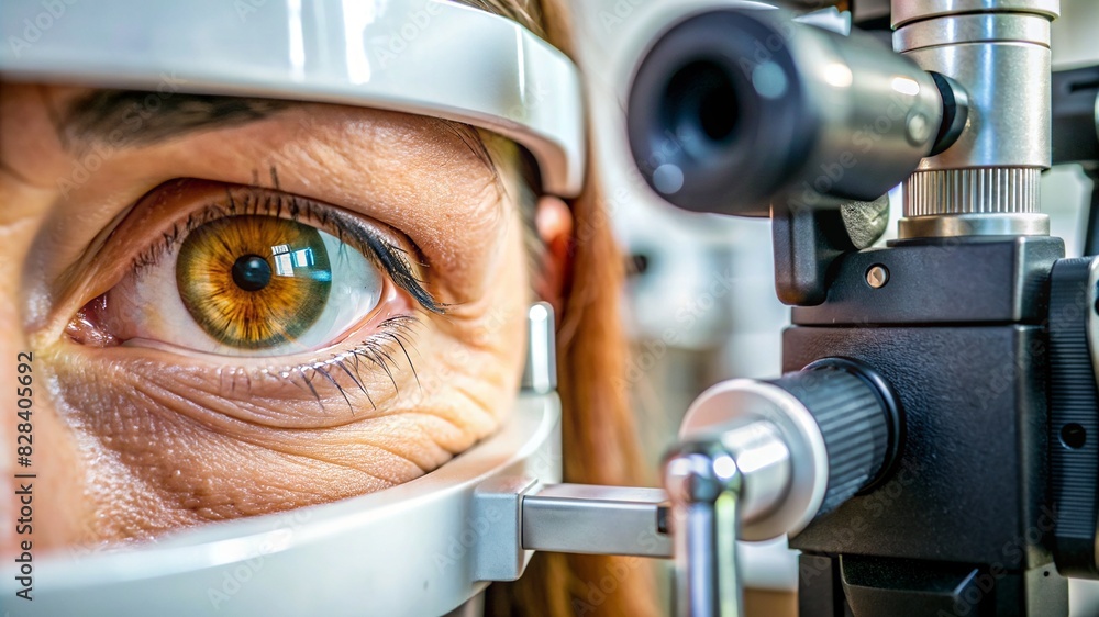 ophthalmology, patient being examined by an ophthalmologist using ...
