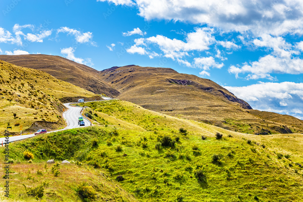 .Crown Range Road, Otago, South Island, New Zealand, Oceania..Crown ...
