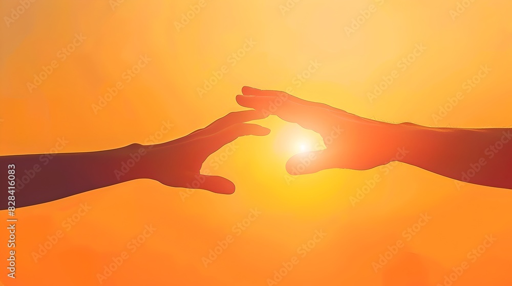 Two hands reaching towards each other with the sun in between ...