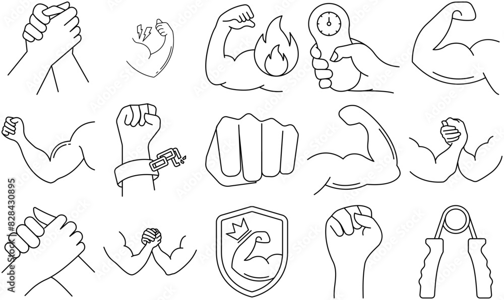 Mega Set Of Vector Arm Wrestling Collection Icons Web Header Banner ...