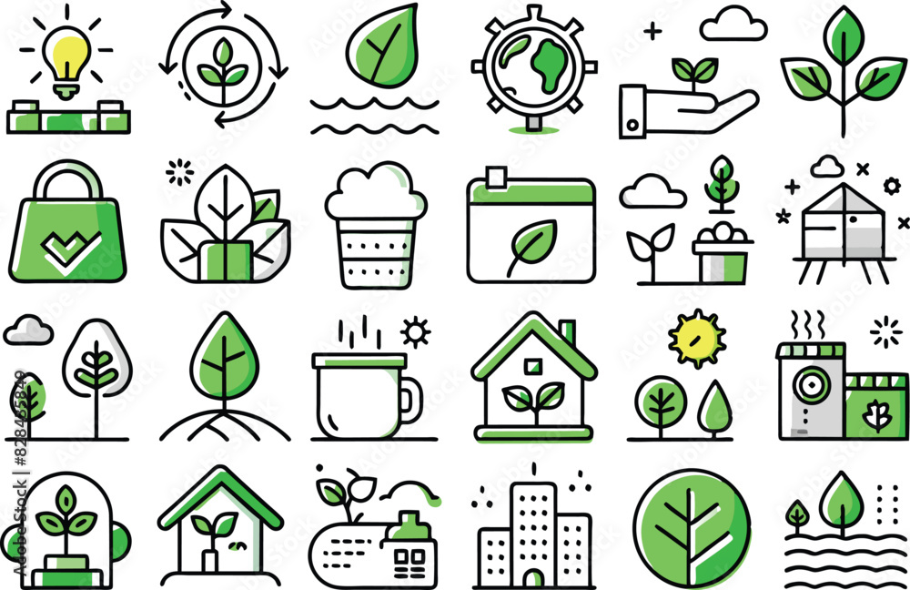 Environmental and ecology icon set. Full Vector illustration Outline ...