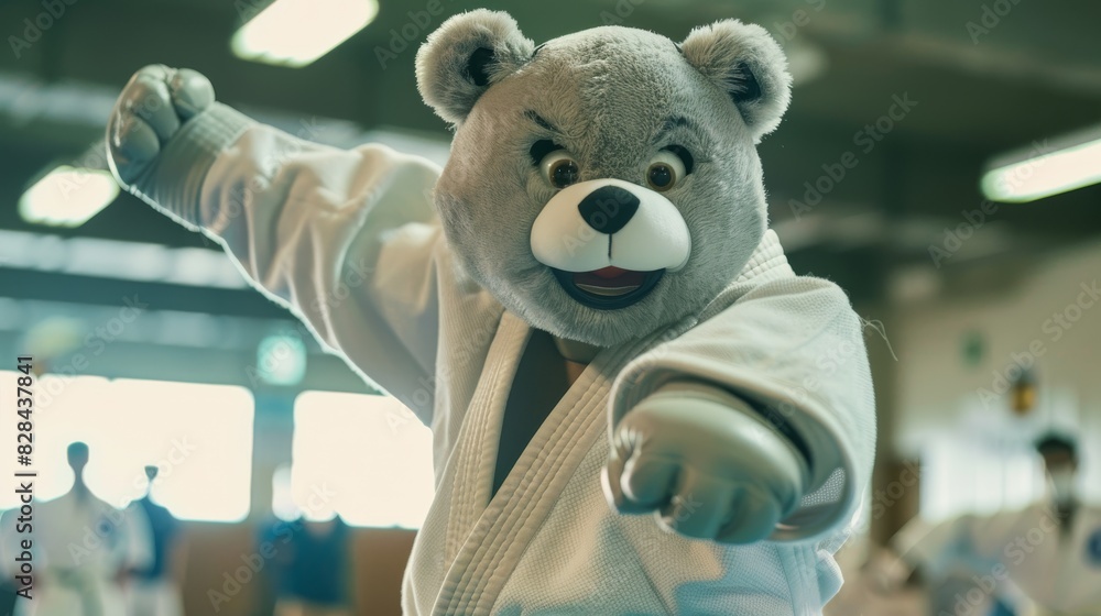 Energetic mascot competing in a judo match, mascot sportsmanship ...