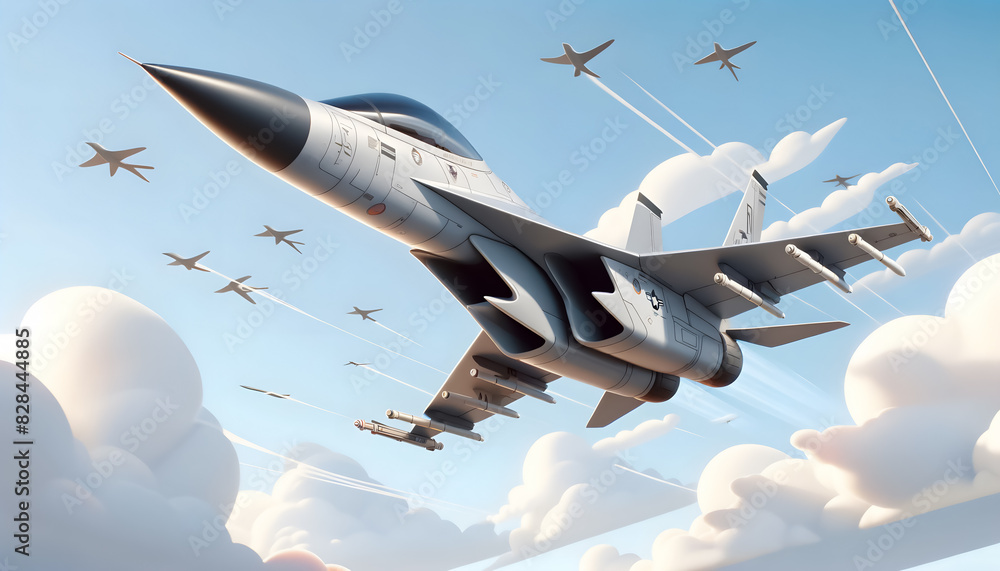 3D Cartoon: Sleek Modern Fighter Jet Soaring Through the Sky ...