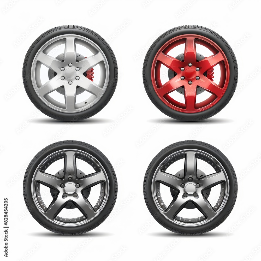 Car wheels icon, tire silhouettes, rim symbol, auto wheels sign, car ...