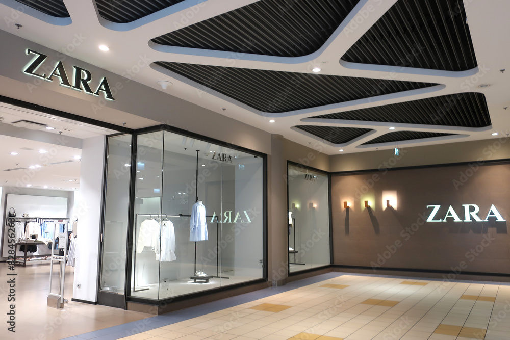 ZARA fashion boutique with signage, logo. Blue City shopping mall ...