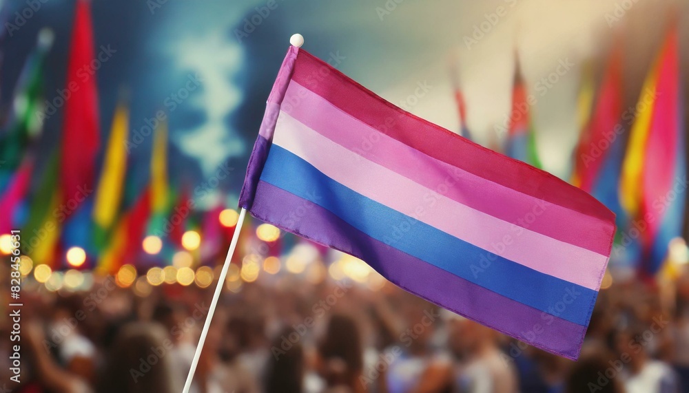 bisexual flag on the background of the pride parade, lgbt pride month ...
