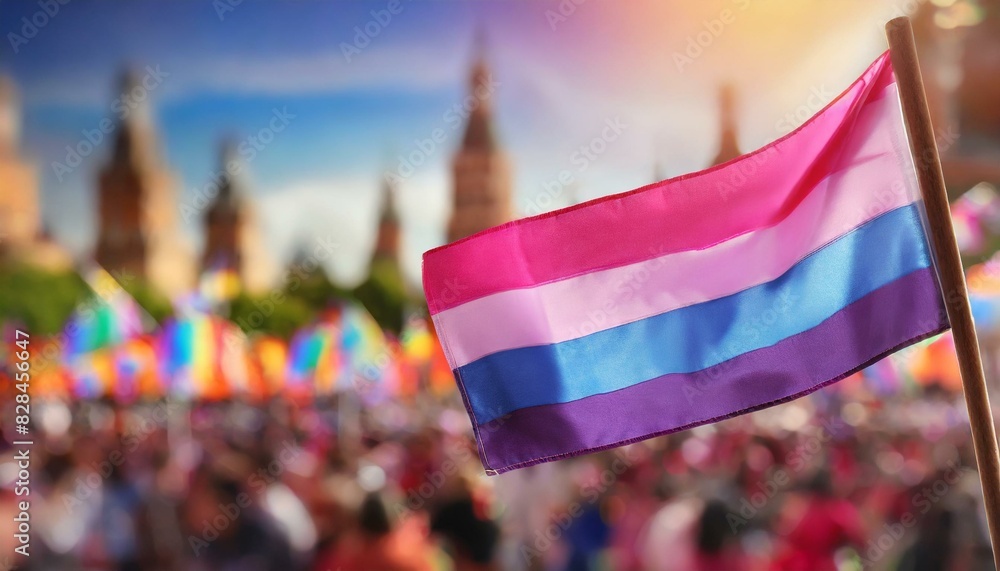bisexual flag on the background of the pride parade, lgbt pride month ...