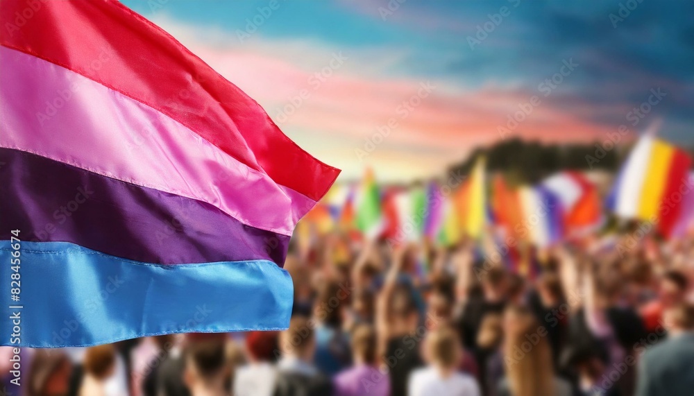 bisexual flag on the background of the pride parade, lgbt pride month ...