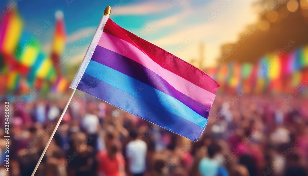 bisexual flag on the background of the pride parade, lgbt pride month ...
