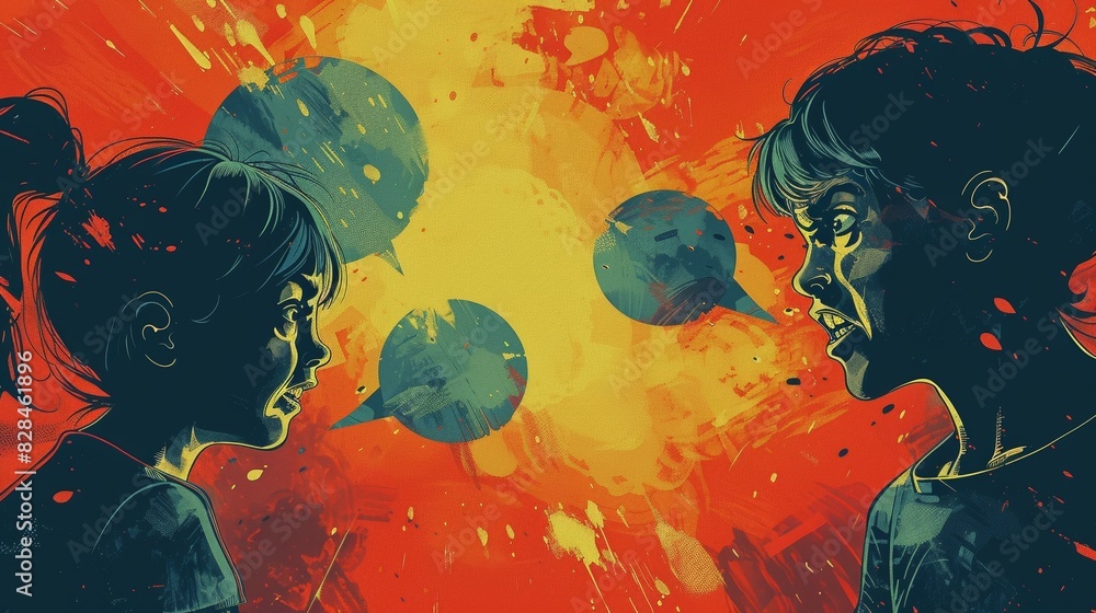 Cartoon Illustration of Two People Arguing with Intense Emotions ...