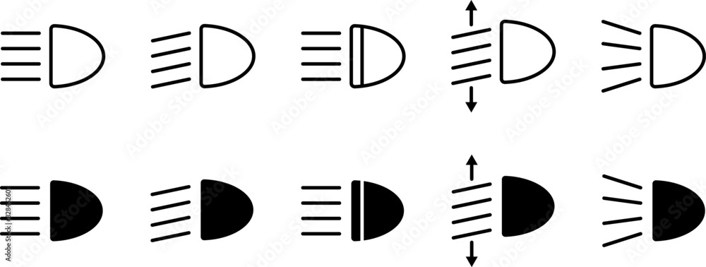 Headlight, light indicator dashboard icon. Vector high beam. Car light ...