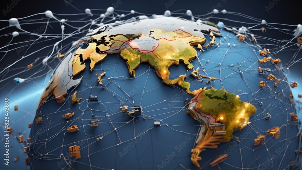 Image of a world map with a busy network of human connections in it ...