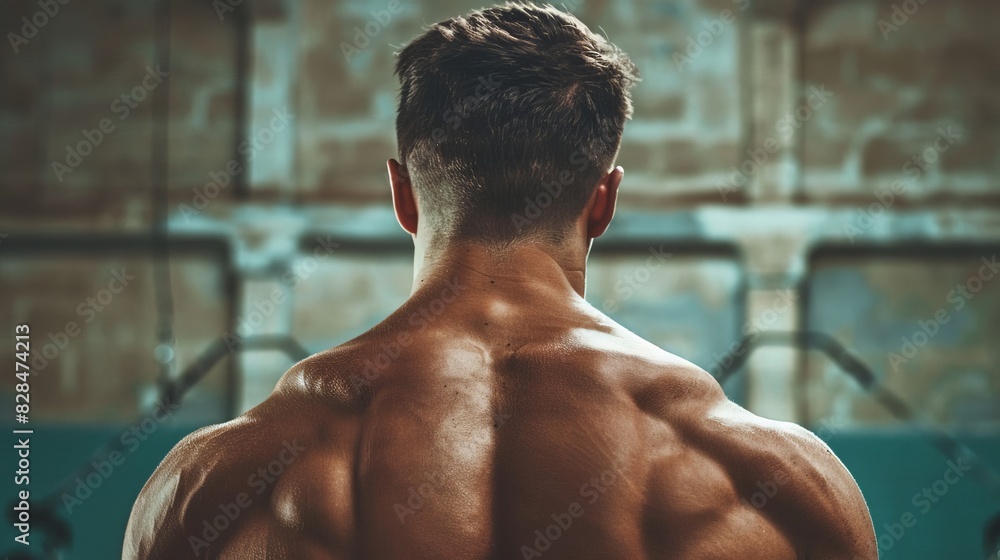 The image shows a muscular man flexing his back muscles. Stock ...