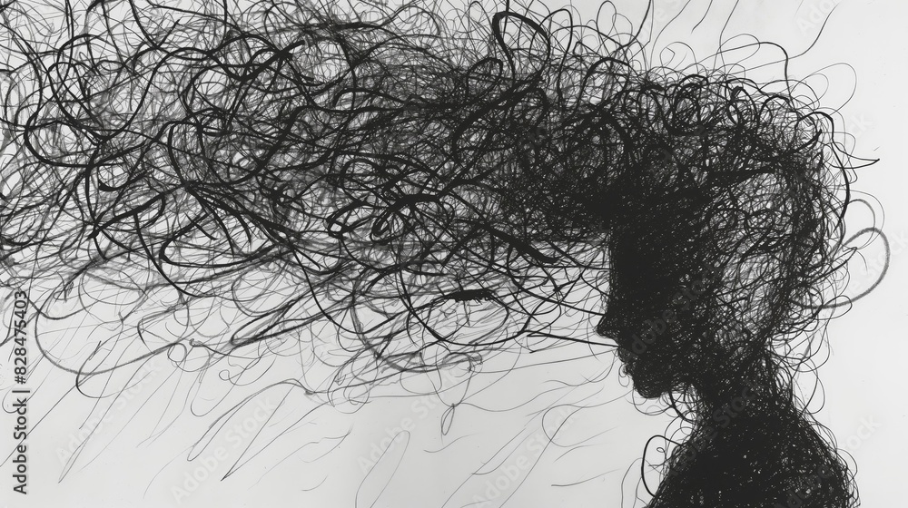 A person's head is covered in messy, tangled hair. The hair is so thick ...