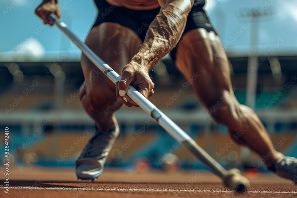 Javelin Thrower in Mid-Launch Preparation with Focused Muscles at ...