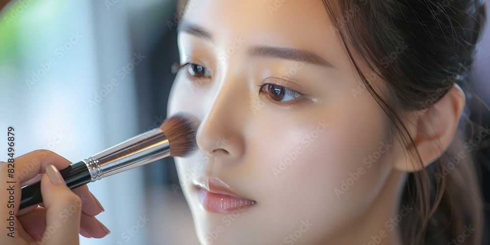 Applying Powder Blush: Makeup Artist Working on Beautiful Asian Woman's ...