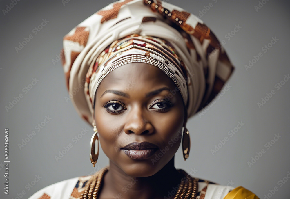 portrait of Nigerian woman in traditional dress, isolated white ...