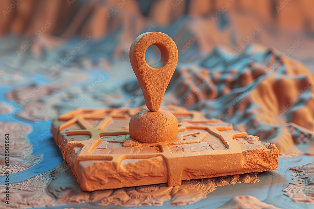 A detailed 3D clay icon of a pin location concept integrated into a map ...