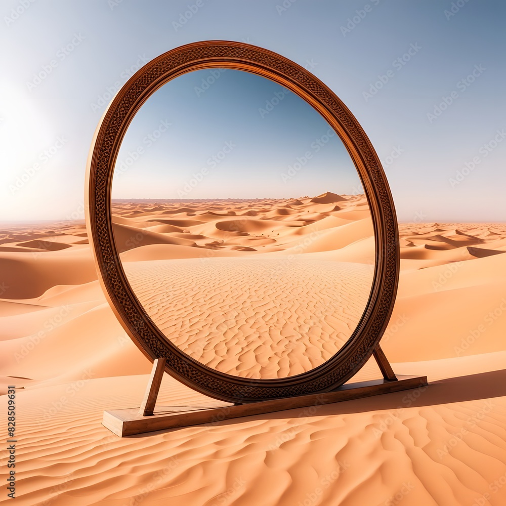 Mirror in the Middle of the Bright Arabian Sahara Desert with Amazing ...