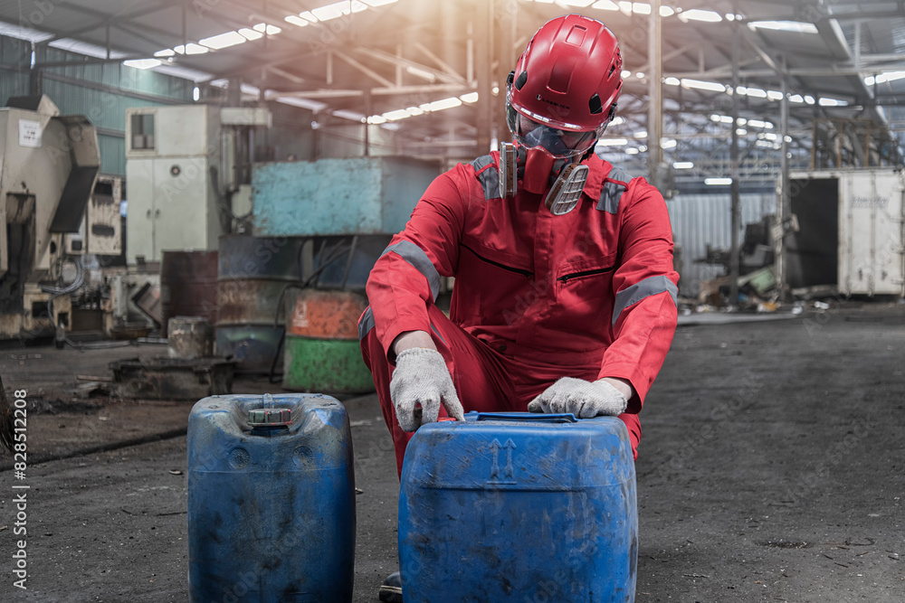 Portrait worker in protective helmet and mask. Workers wear protection ...