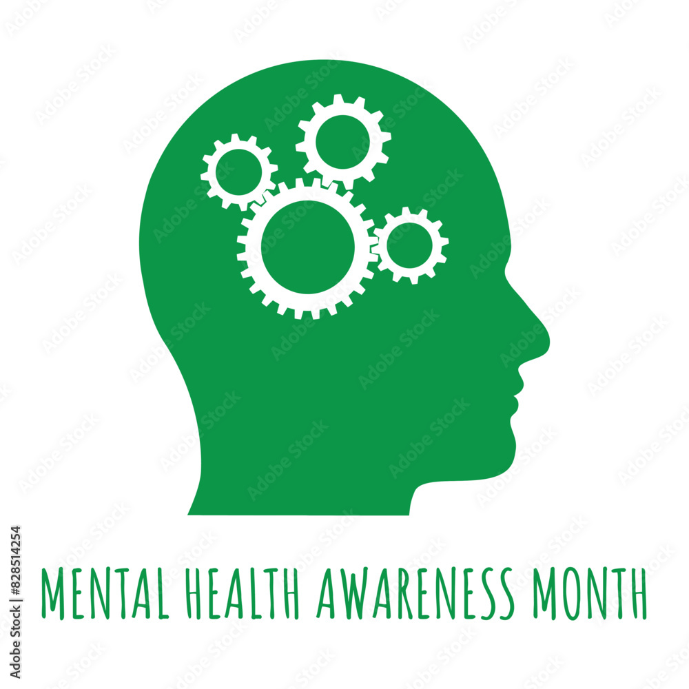 Vector May Mental Health Awareness Month icon with a profile of a human ...