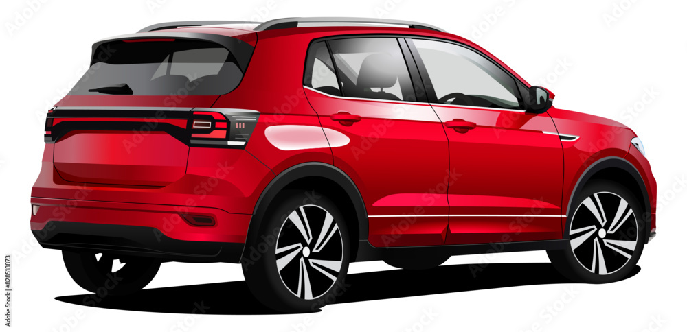 Realistic vector red car suv in back view, isolated in transparent ...