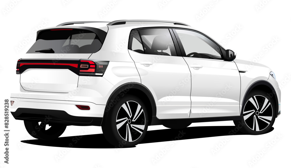 Realistic vector white car suv in back view, isolated in transparent ...