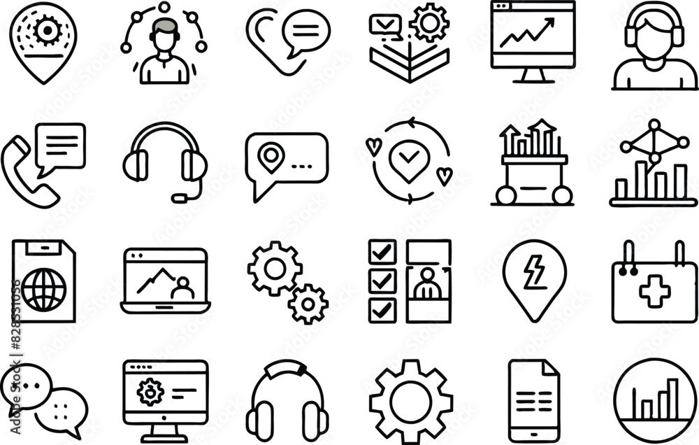 Support icon set. Full Vector illustration Outline Style Icons. Stock ...