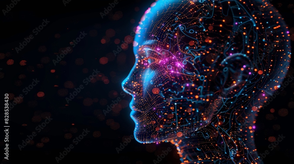 Digital Human Head With Glowing Circuits Abstract Digital