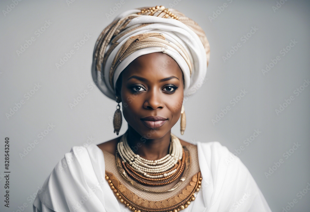 portrait of an African woman in traditional wedding attire, isolated ...