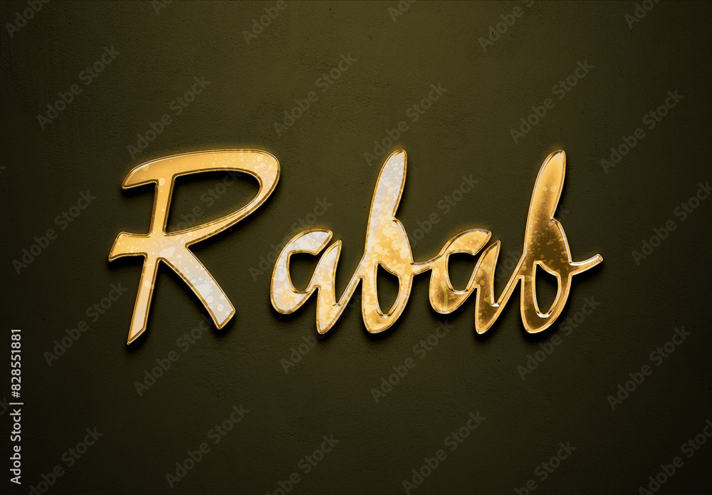 Old gold text effect of Arabic name Rabab with 3D glossy style Mockup ...