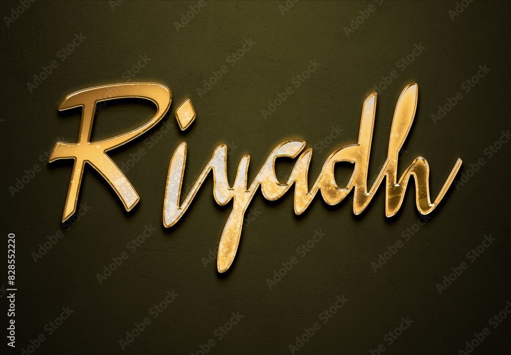 Old gold text effect of Arabic name Riyadh with 3D glossy style Mockup ...