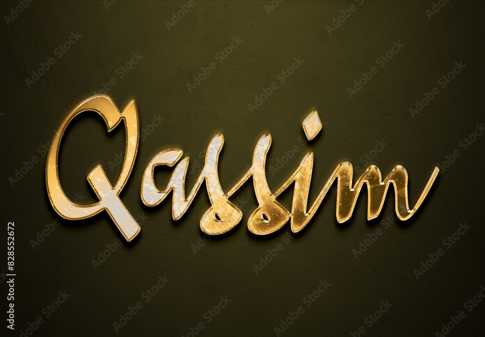 Old gold text effect of Arabic name Qassim with 3D glossy style Mockup ...