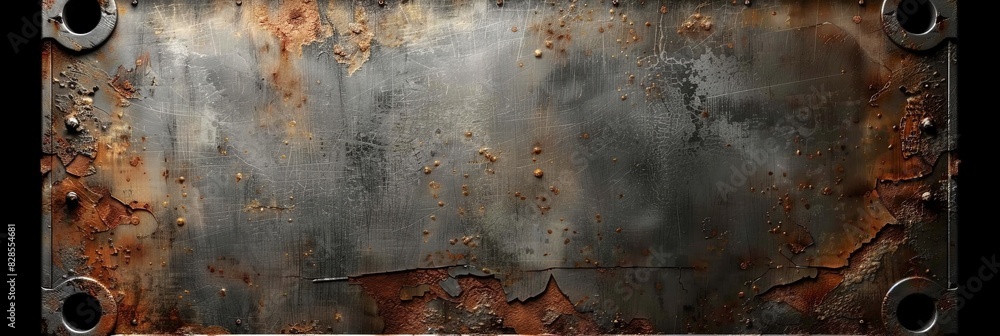 empty rectangular metal plate with rust and signs, Rusty, weathered ...