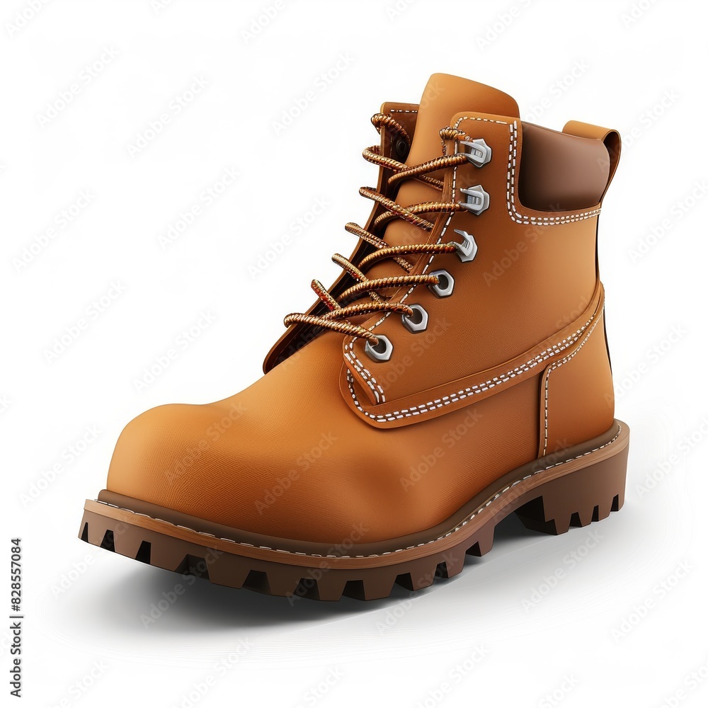 3D boot cartoon, rugged style, brown leather, di-cut PNG, isolated on ...