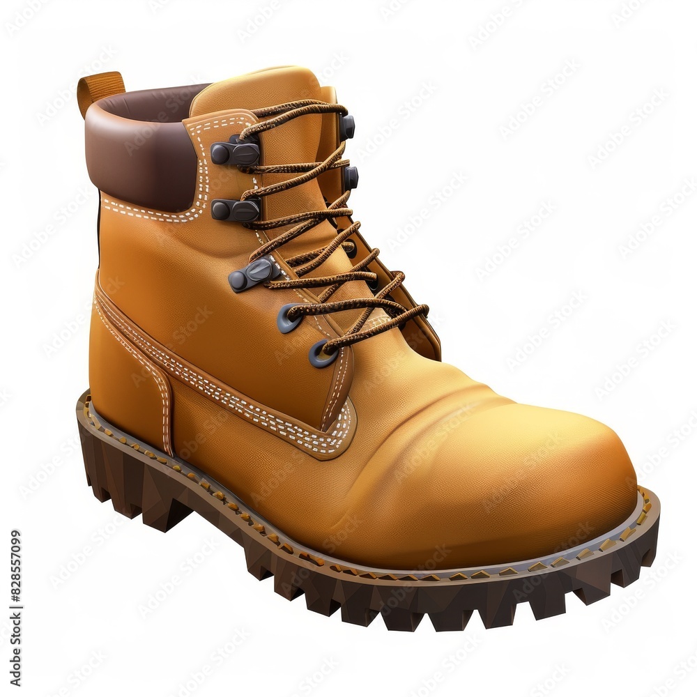 3D cartoon boot, rugged style, brown leather, di-cut PNG, isolated on ...