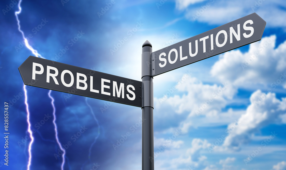 Problems and solutions. Road sign in different directions. Place to ...