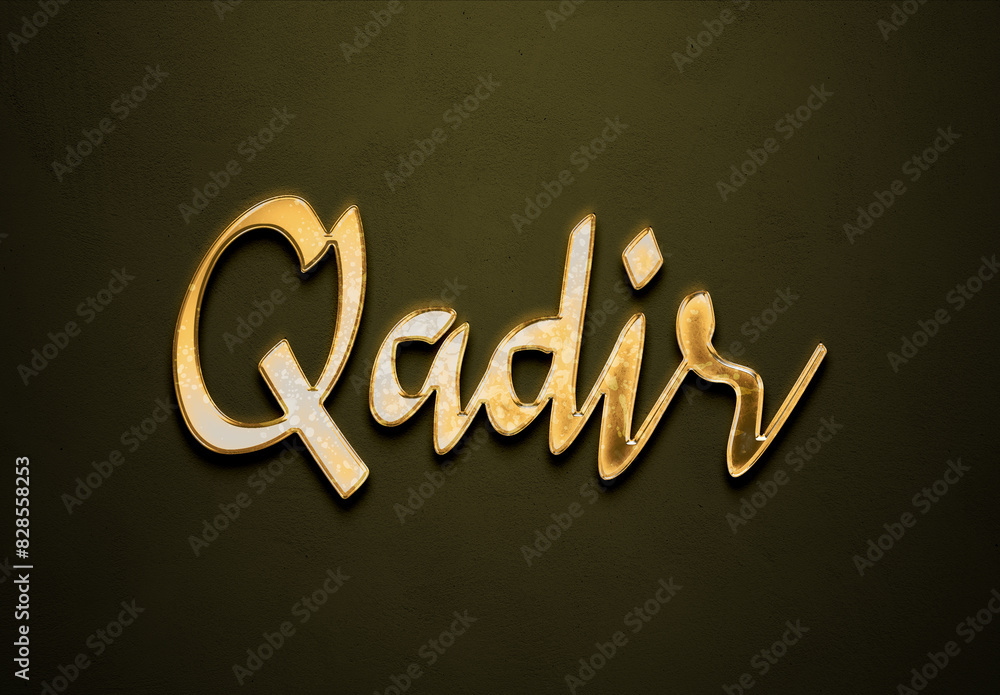 Old gold text effect of Arabic name Qadir with 3D glossy style Mockup ...