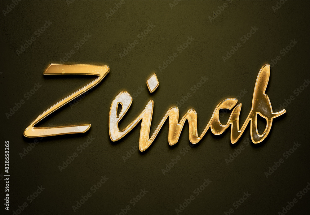 Old gold text effect of Arabic name Zeinab with 3D glossy style Mockup ...