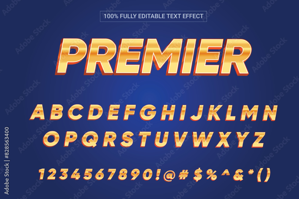 Premier Font Style 3D Effect. Complete set of alphabet, number and ...