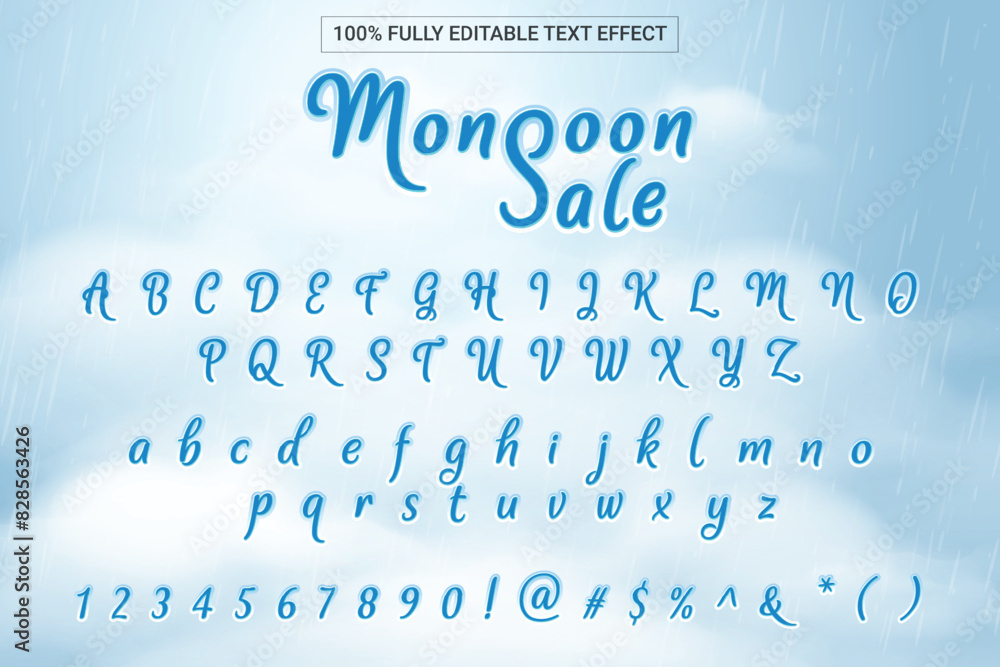 Monsoon Sale Font Style 3D Effect. Complete set of alphabet, number and ...