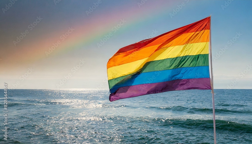 lgbt flag against ocean sea whater background, pride parade, lgbt pride ...