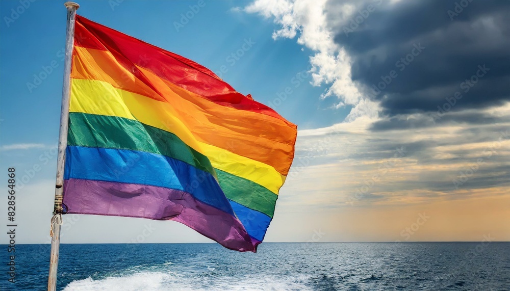 lgbt flag against ocean sea whater background, pride parade, lgbt pride ...