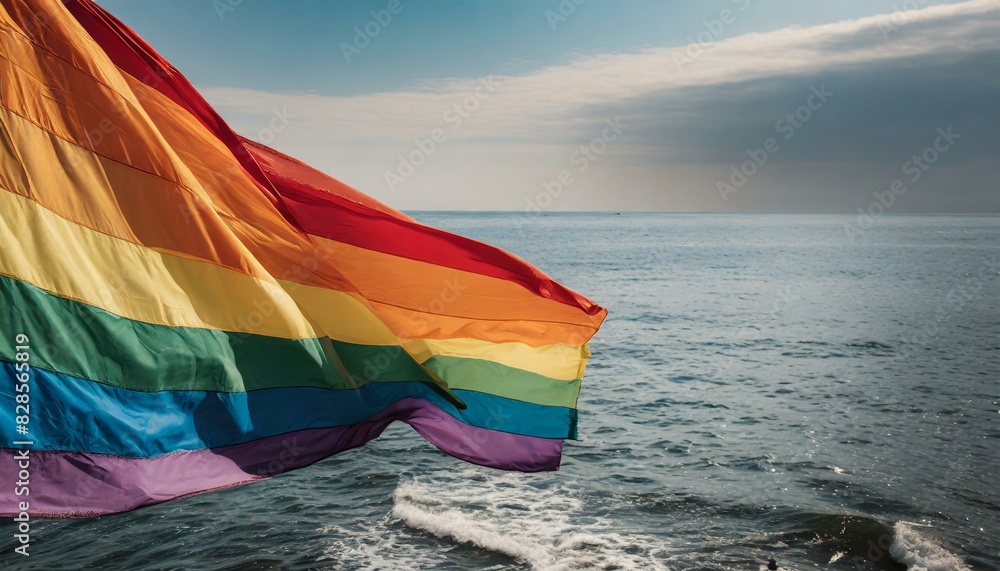 lgbt flag against ocean sea whater background, pride parade, lgbt pride ...