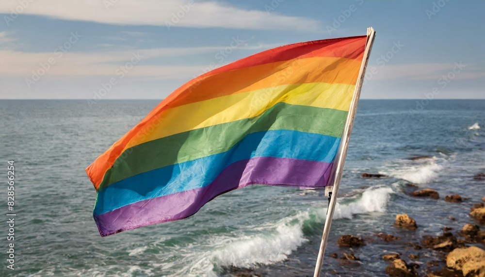 lgbt flag against ocean sea whater background, pride parade, lgbt pride ...
